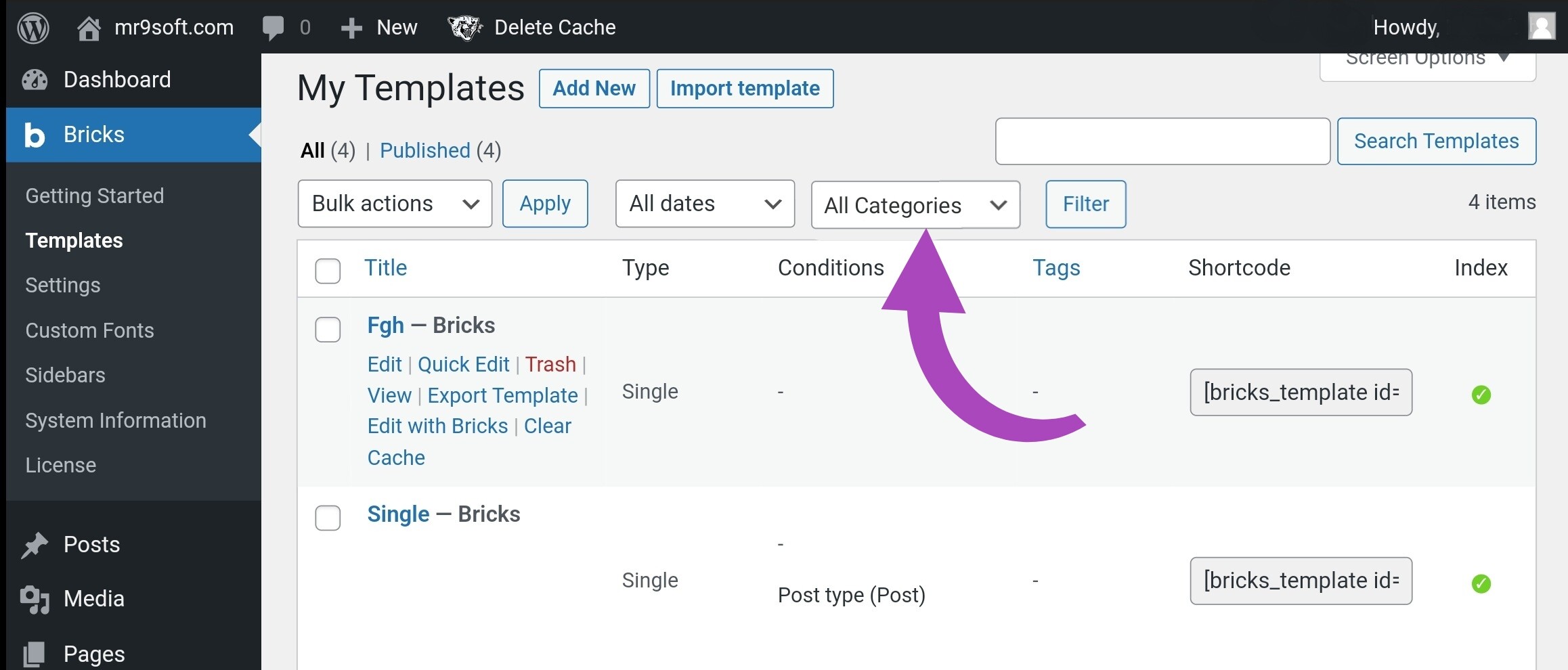 Add "filter by categories" option in template area - Feature Requests / Improvements - Bricks ...