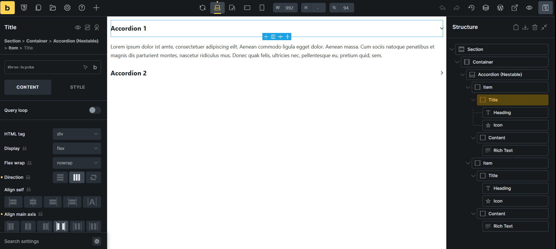 SOLVED: Nestable accordion Transition not work in builder - Bugs - Bricks Community Forum