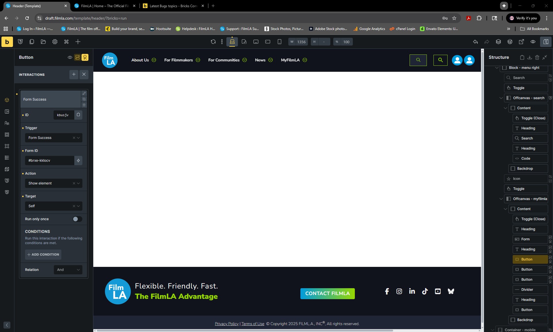 WAIT: Interaction to show element upon form success only works on page ...