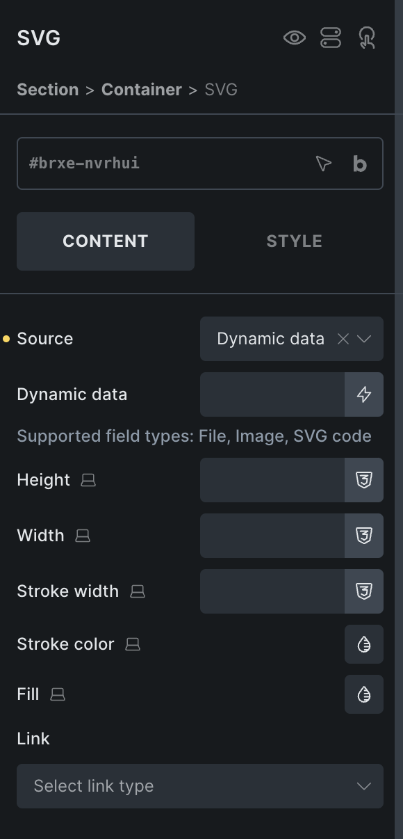 SOLVED: Icon: Missing svg settings with dynamic data - Bugs - Bricks Community Forum