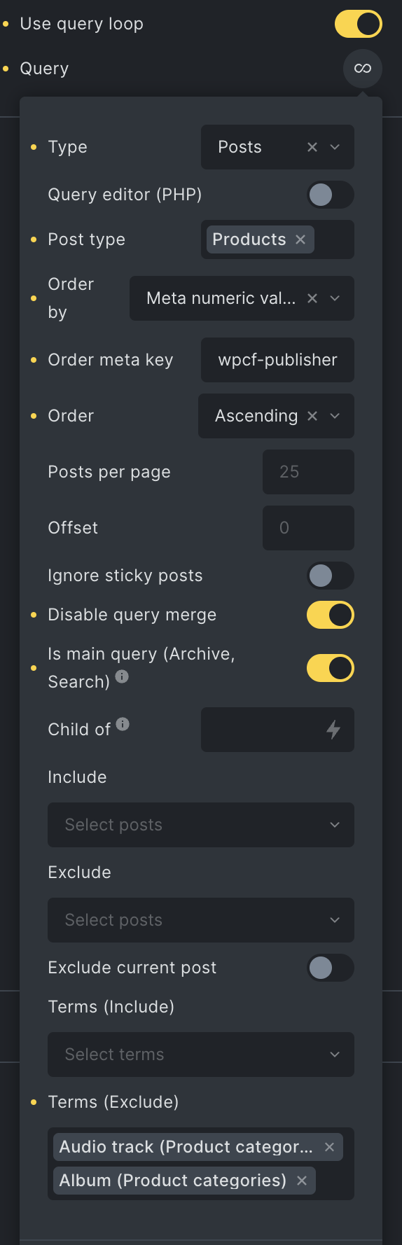 SOLVED: Include/Exclude terms not use if set the query as "Is main query" - Bugs - Bricks ...