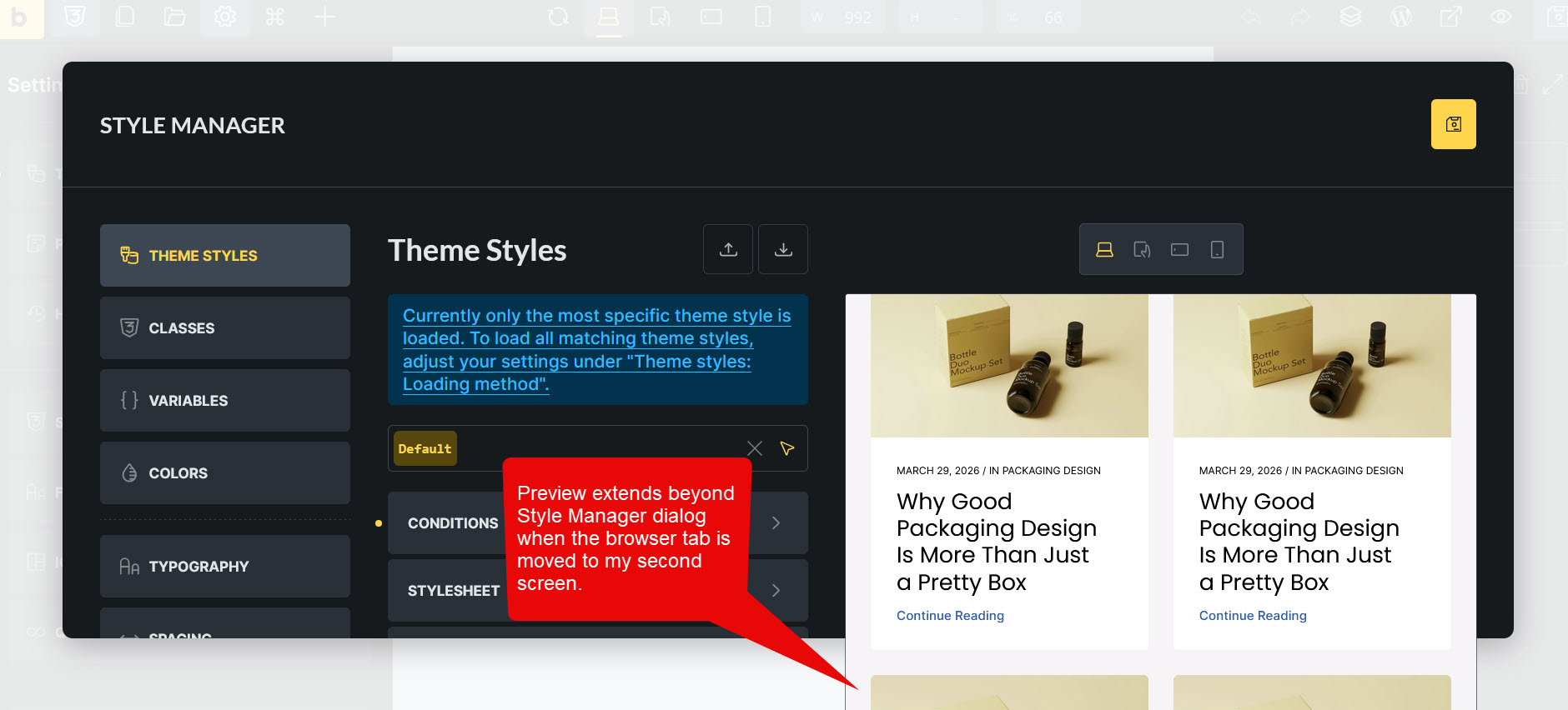Style Manager page preview extends beyond dialog in edge cases - Bugs ...