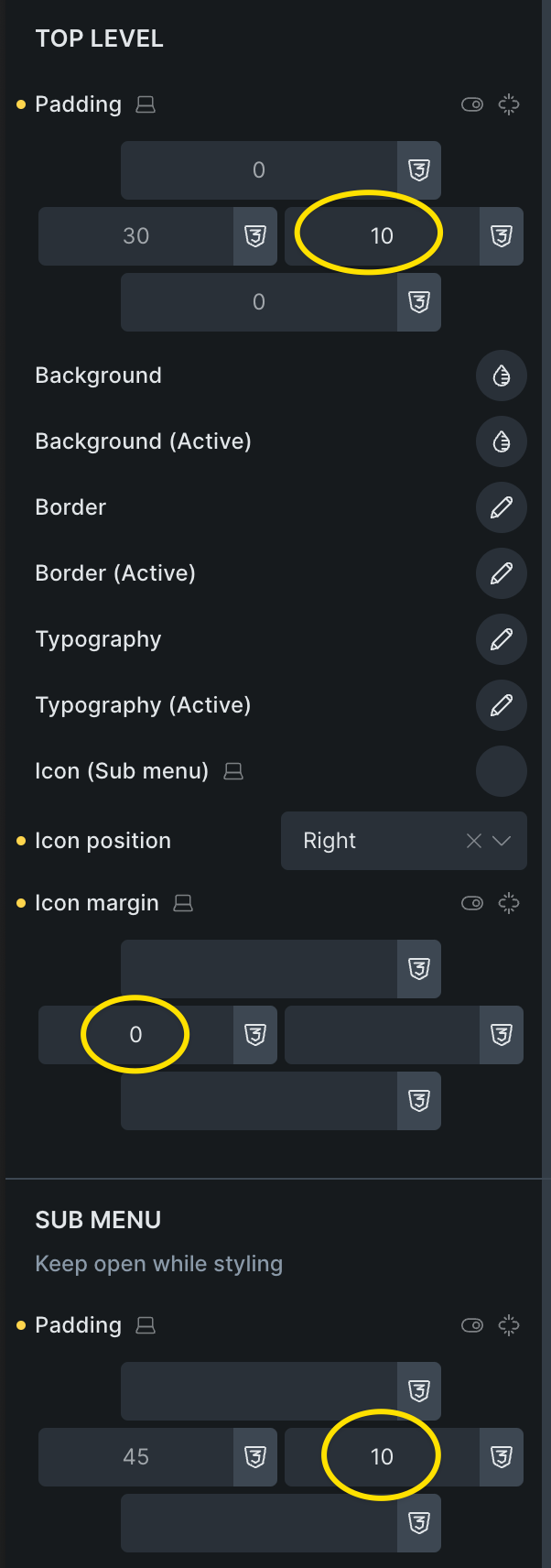 How to change the padding or margin for dropdown icons in nav menu ...