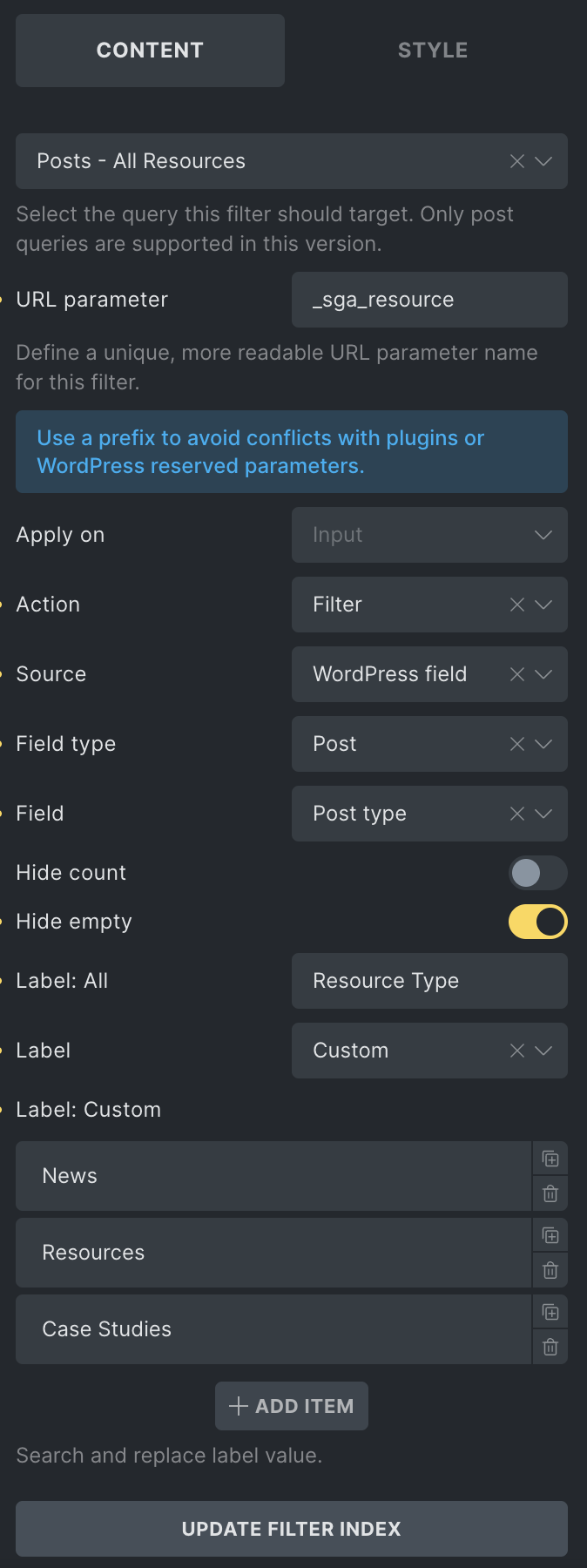 NO BUG: URL parameter from filter doesn't work in a link if the filter type is set to posts ...