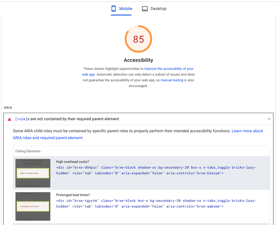 NO BUG: ARIA roles from Google PageSpeed Insights - Bugs - Bricks ... NO BUG: ARIA roles from Google PageSpeed Insights - Bugs - Bricks ...